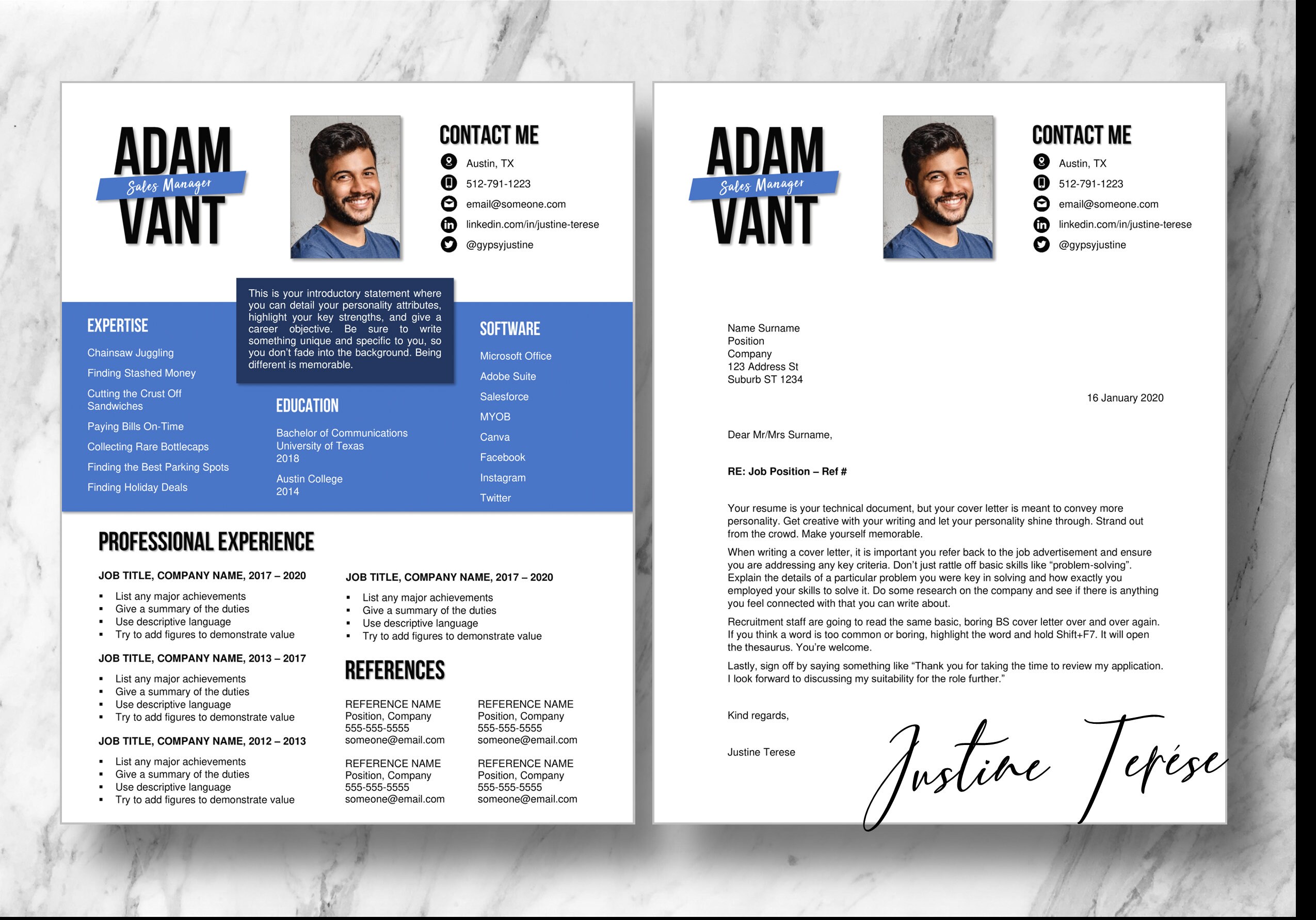 Designer Resume Template for Men Including Cover Letter in Microsoft ...