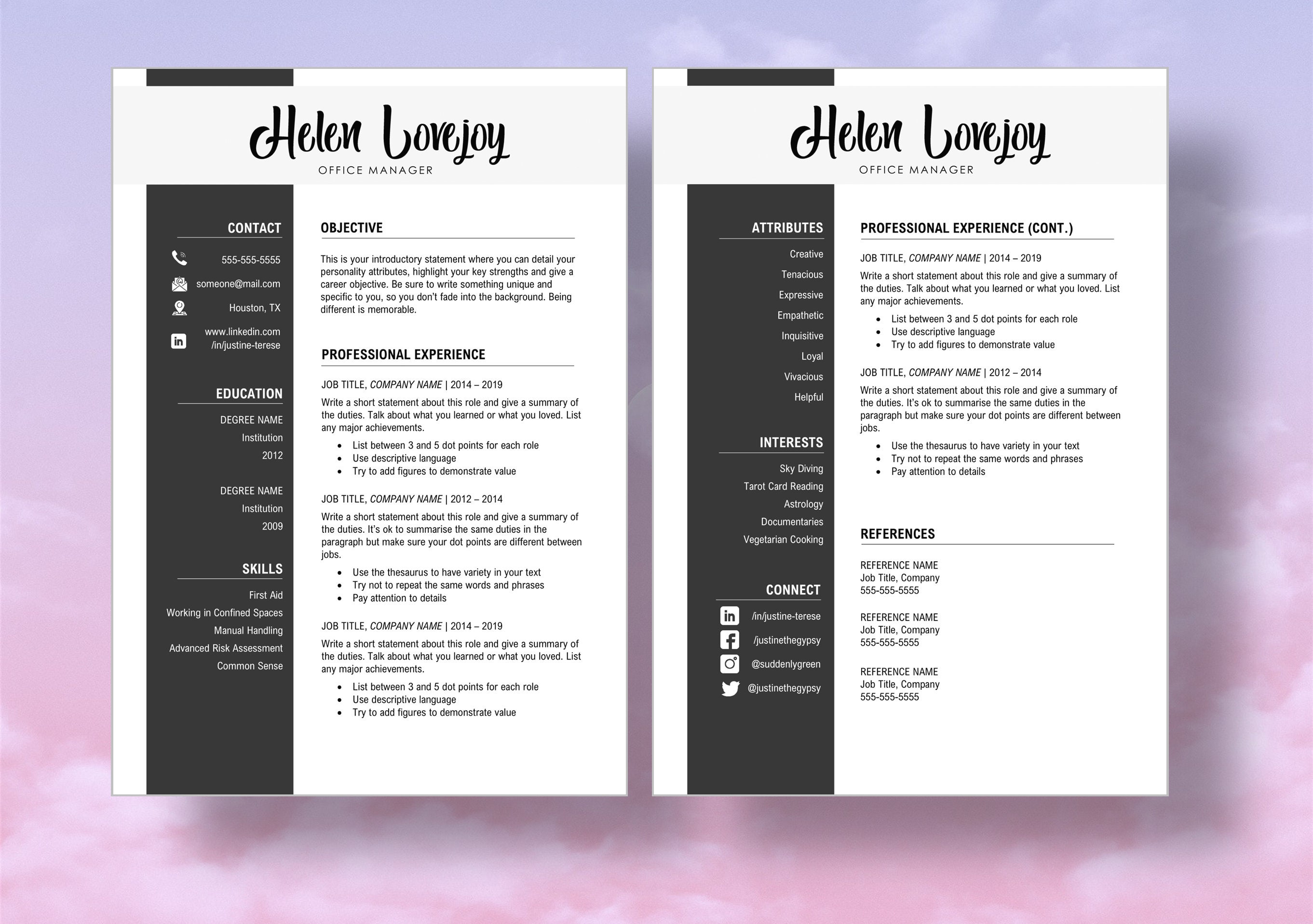 Resume Template Package: CV and Cover Letter Design, Easy to Use ...