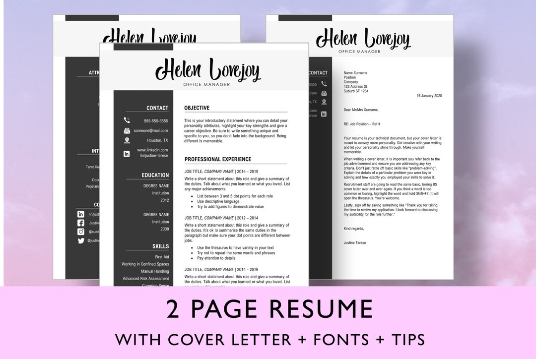 Resume Template Package: CV and Cover Letter Design, Easy to Use ...