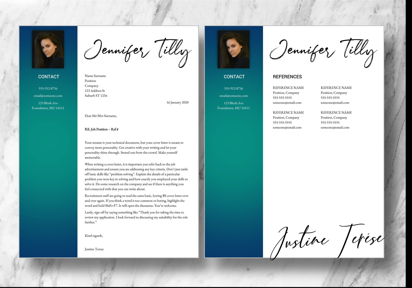Gradient Bar Resume Template Package With CV, Cover Letter & References ...