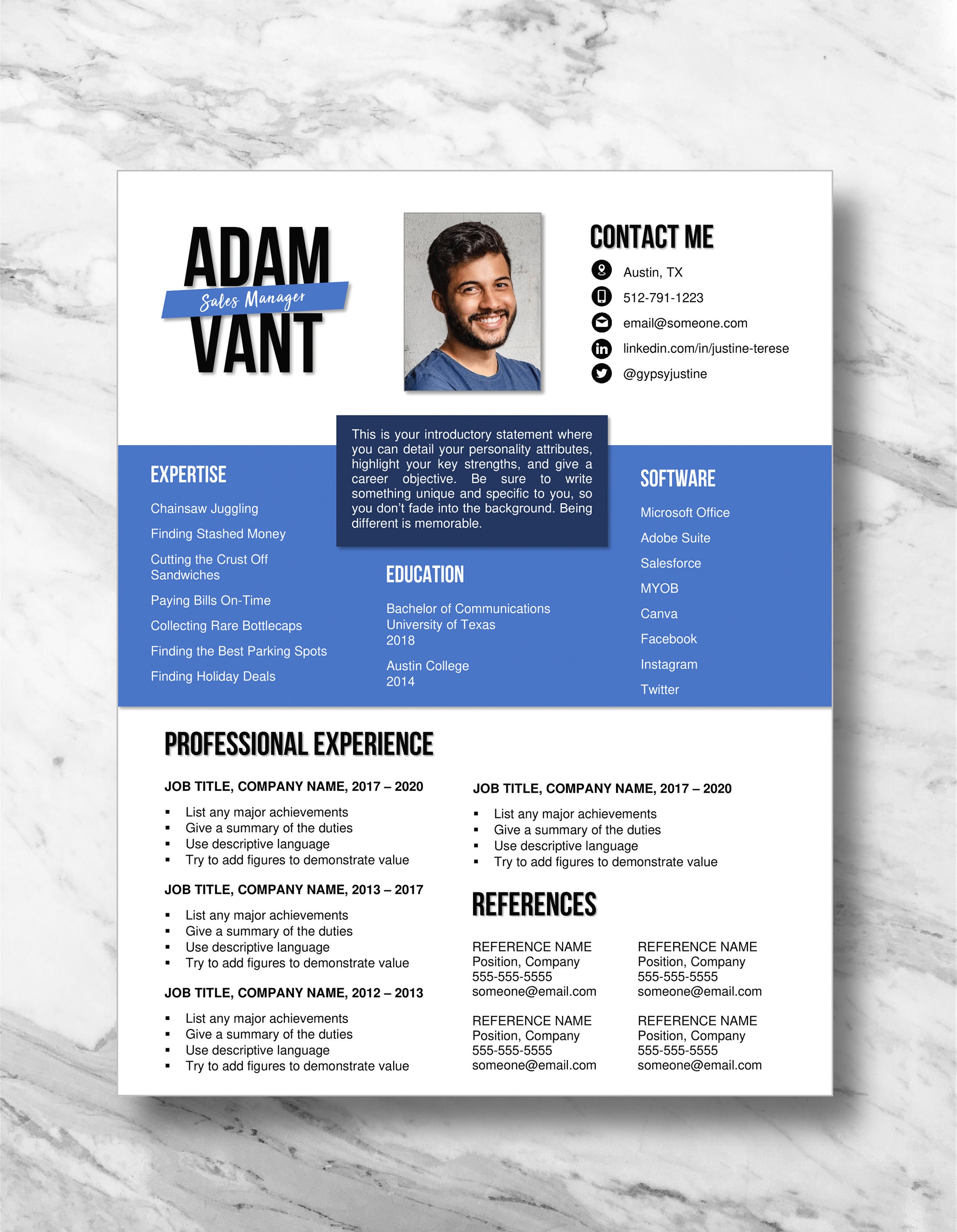 Designer Resume Template for Men Including Cover Letter in Microsoft ...