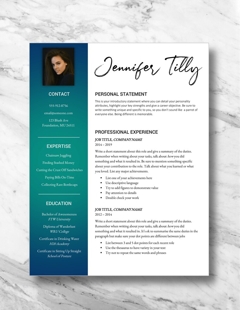 Gradient Bar Resume Template Package With CV, Cover Letter & References ...
