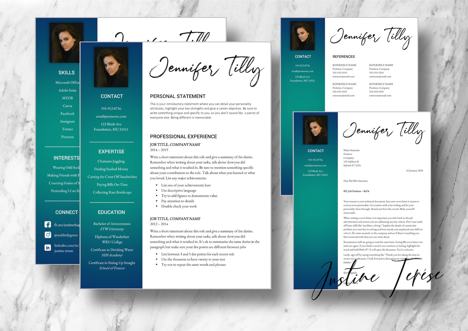 Gradient Bar Resume Template Package With CV, Cover Letter & References ...