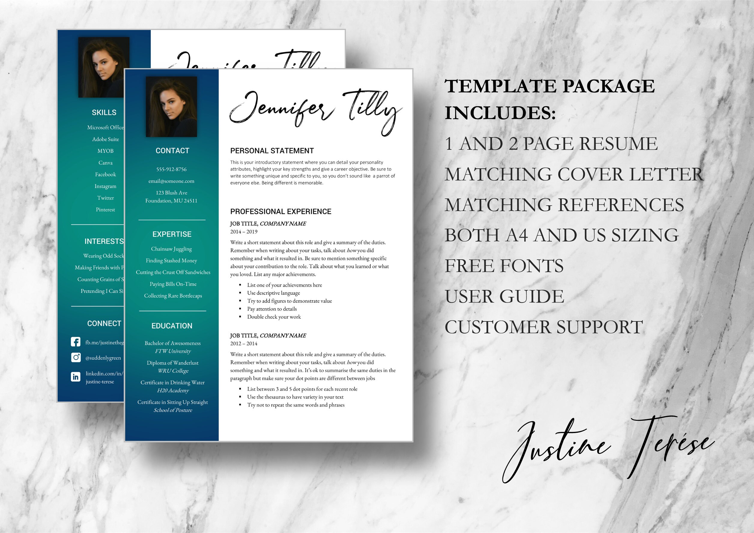 Gradient Bar Resume Template Package With CV, Cover Letter & References ...