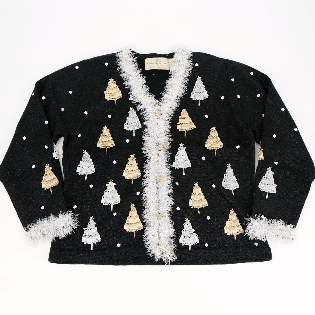 New Design Options Garland Trim Christmas Tree Cardigan Holiday Sweater ...