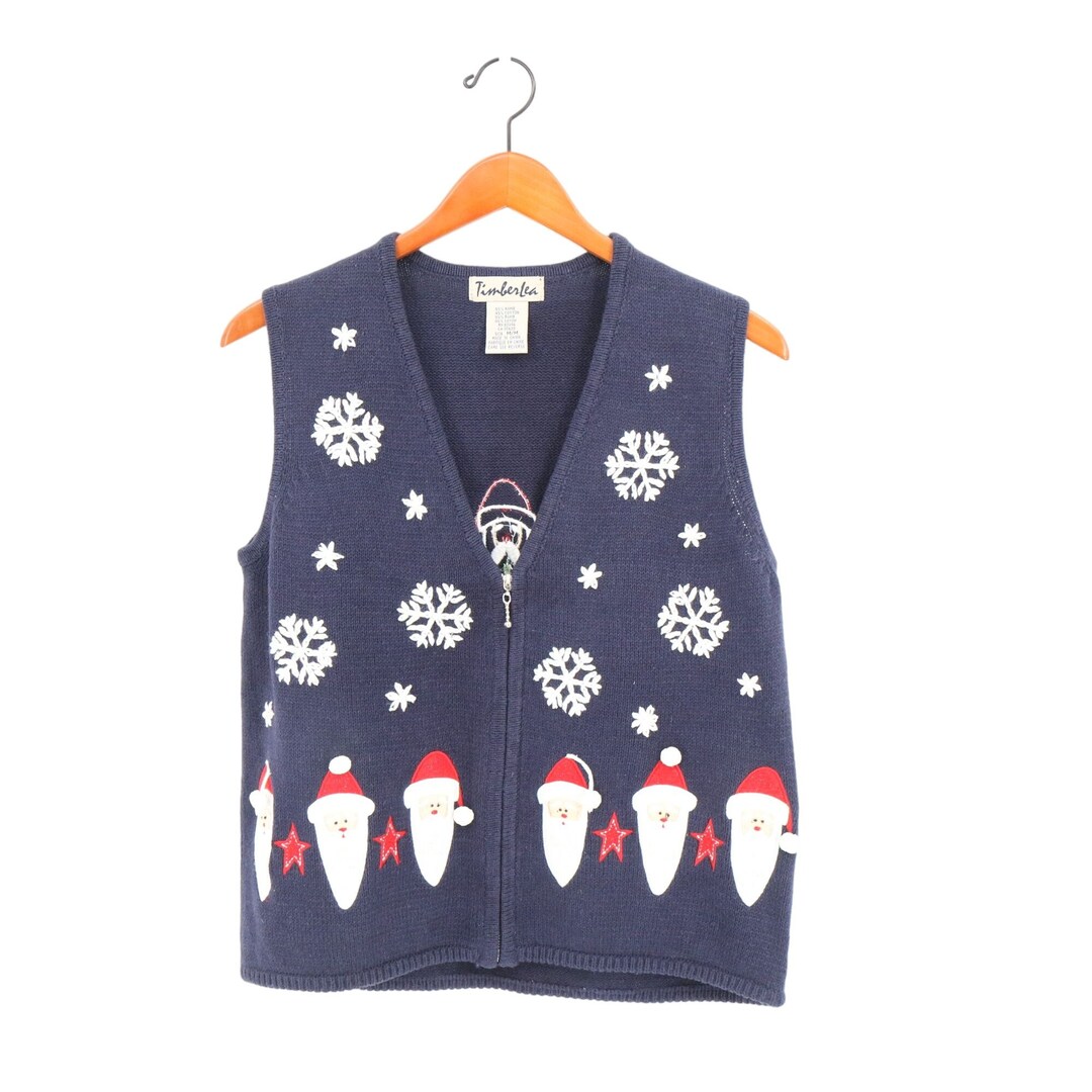 NWT Timberlea Zip Front Navy Christmas Sweater Cardigan Vest Santa ...