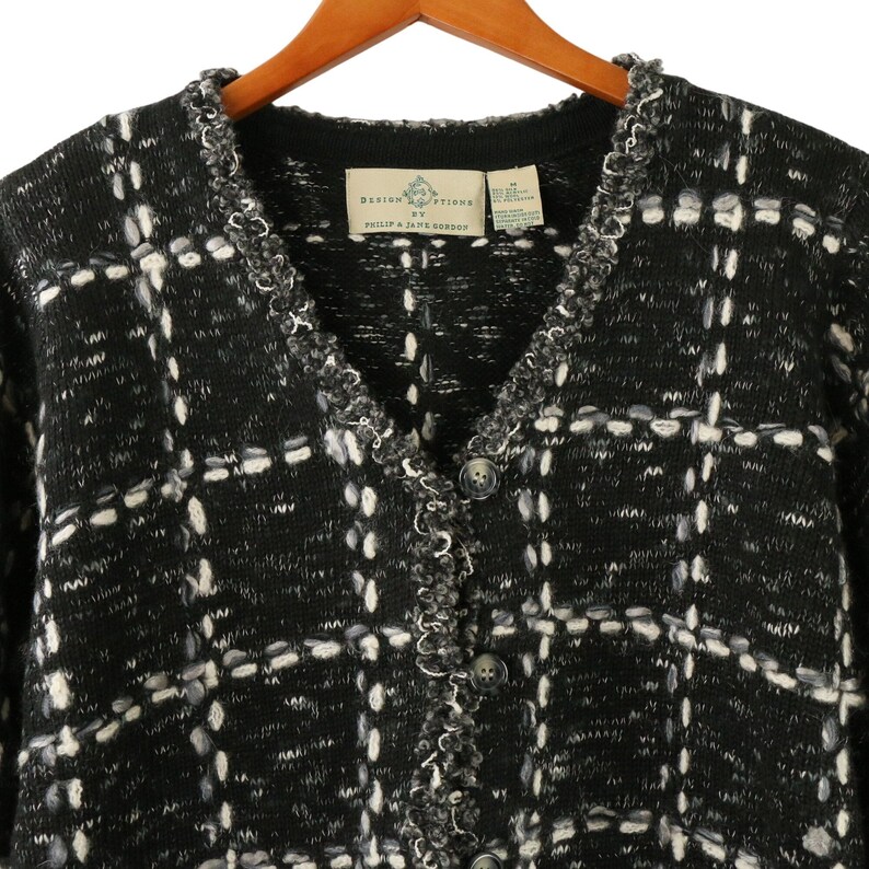 New Design Options Philip & Jane Gordon Black Windowpane Silk Cardigan ...