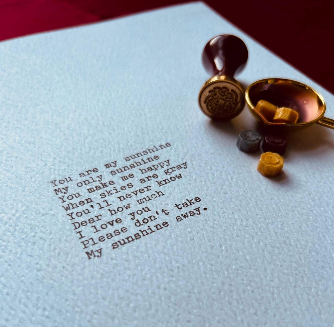 You Are My Sunshine Typewritten Poem A4, Handcrafted Keepsake for ...