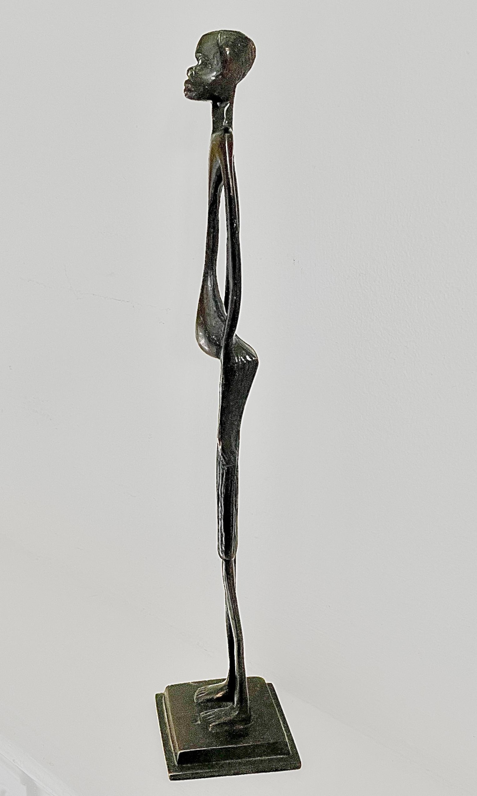 Bronze African Elongated Figure Statue Sculpture Tribesman Mid-century ...