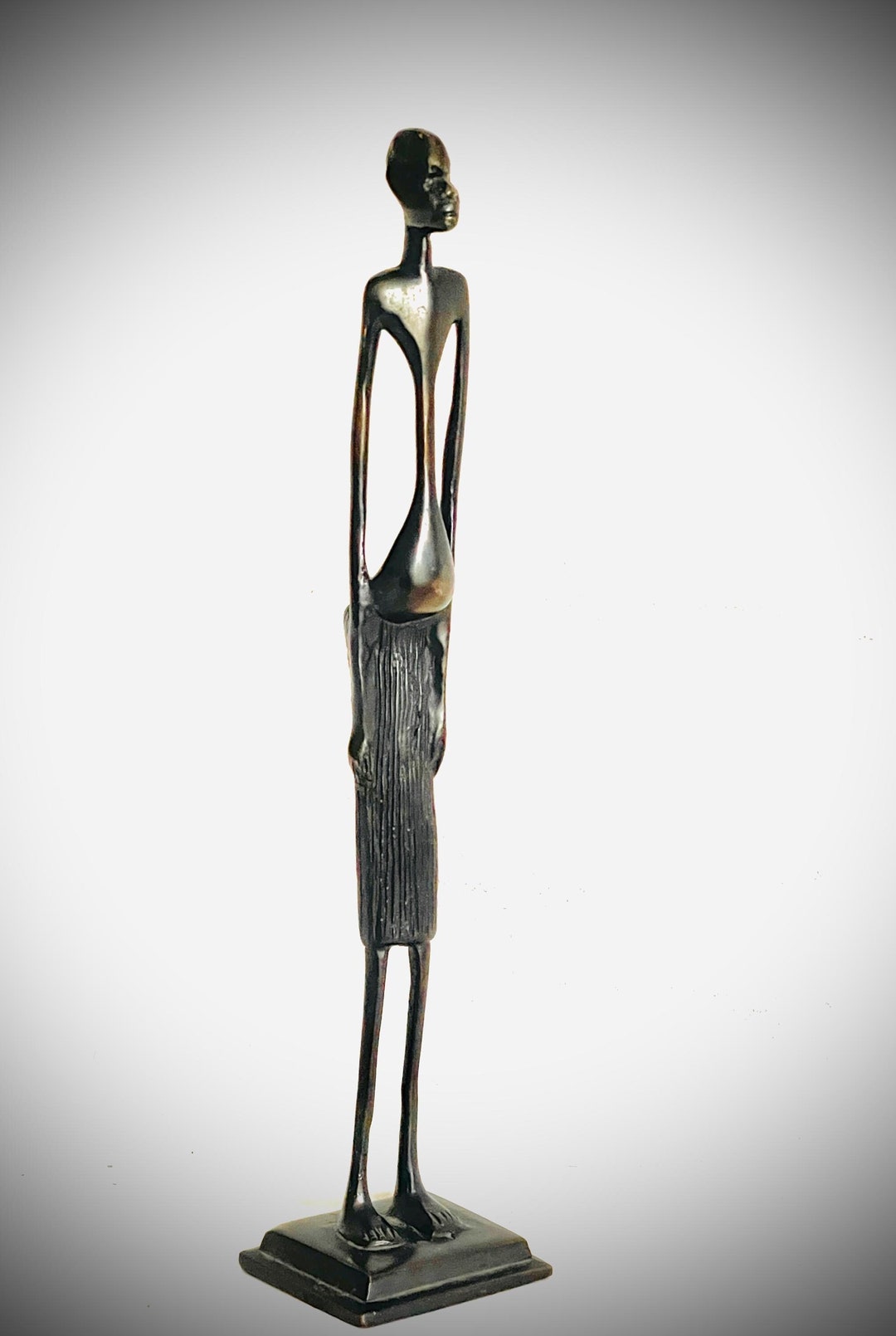 Bronze African Elongated Figure Statue Sculpture Tribesman Mid-century ...