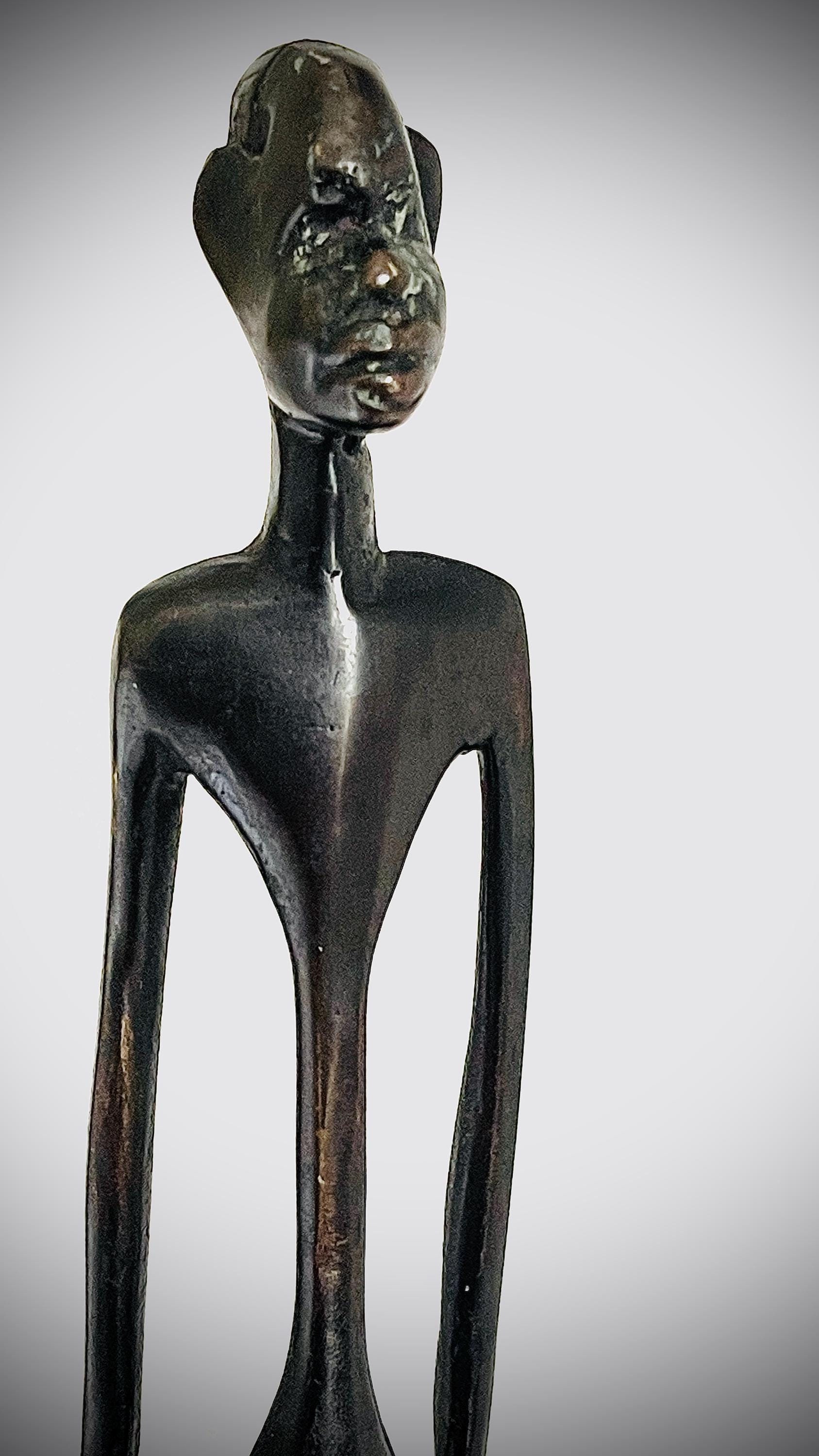 Bronze African Elongated Figure Statue Sculpture Tribesman Mid-century ...
