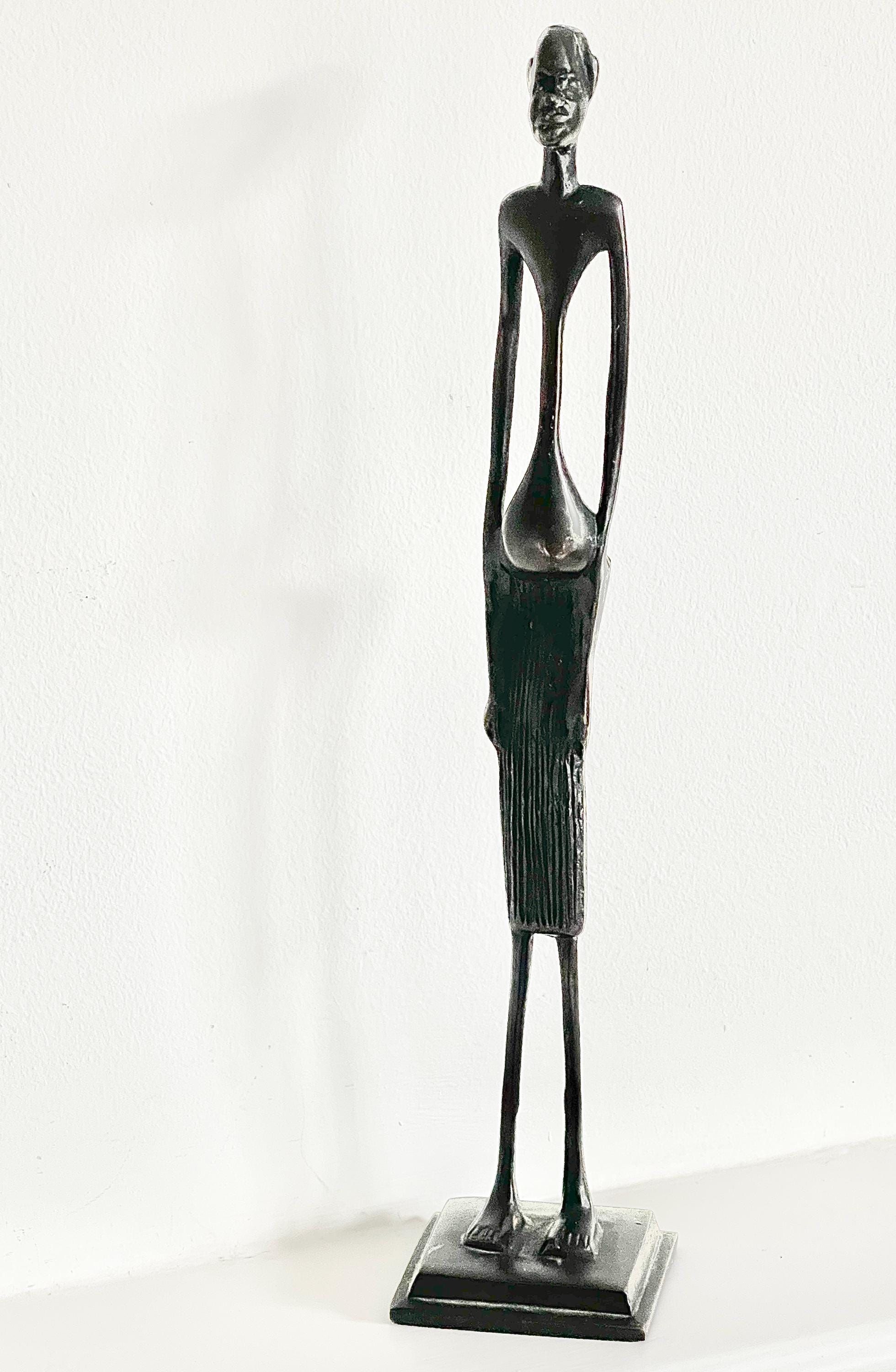 Bronze African Elongated Figure Statue Sculpture Tribesman Mid-century ...
