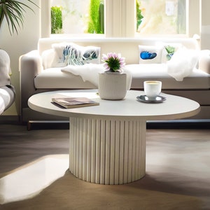 Round Coffee Table Round Fluted Table Black or White Round Coffee Table ...