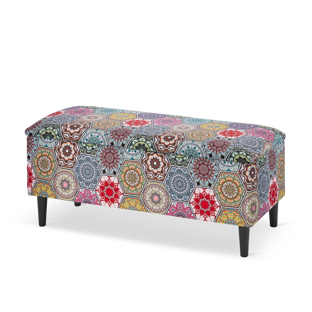 Trunk HANDMADE Bench With Storage Upholstered Chest Pouffe With Storage ...