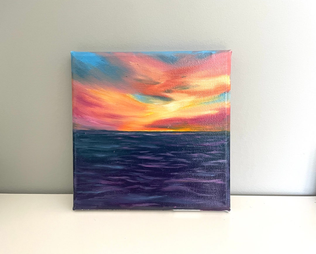 Original Oil Painting on 8x8 Canvas . Beautiful Sunset Seascape Painted ...