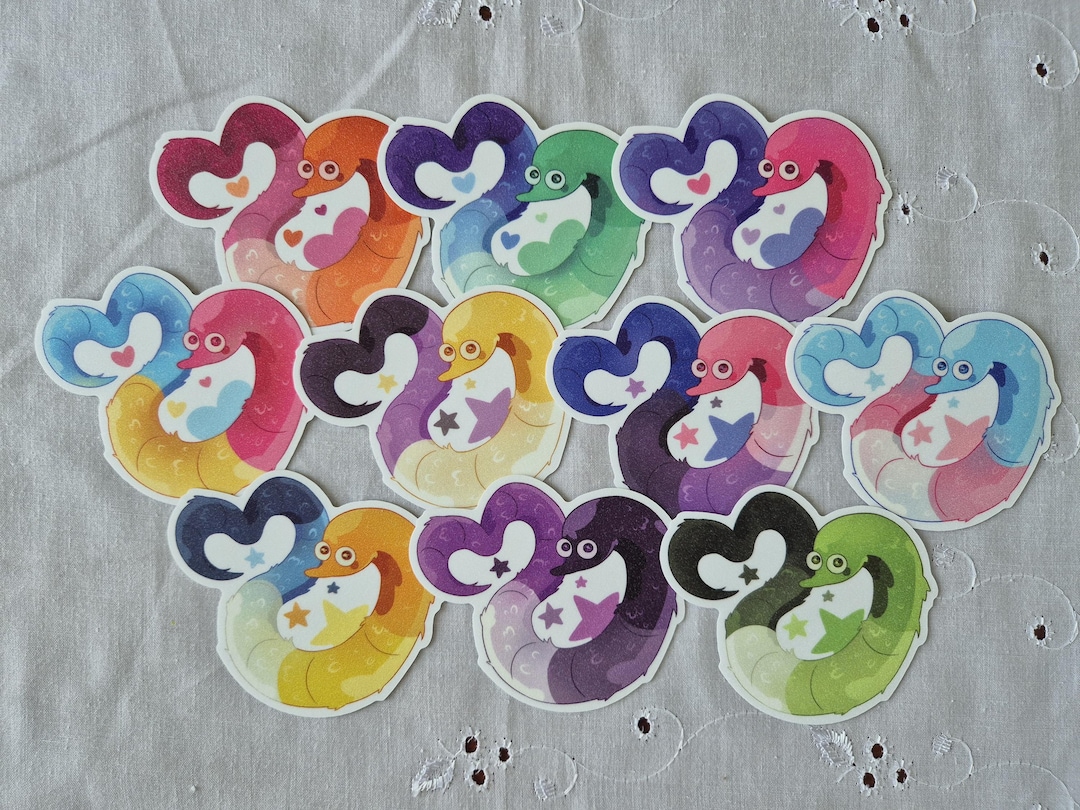 Pride! Worm on a String Stickers! Glitter Frosted Sand Stickers ...