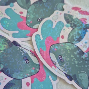 Blåhaj Keychain and Sticker! Holographic Heart - Etsy