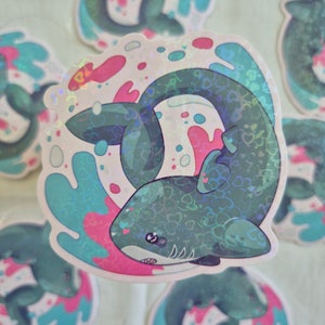 Blåhaj Keychain and Sticker! Holographic Heart - Etsy