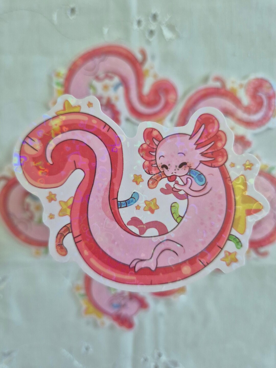 Axolotl Gummy Worm Holographic Sticker Pink Axolotl - Etsy