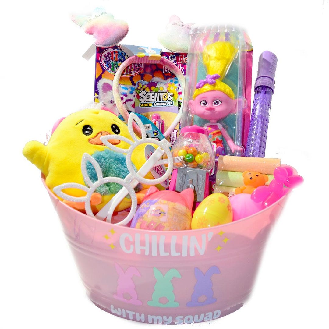 Deluxe Girls Themed Pre-filled Easter Basket; Prefilled Easter Basket; Kids Toy Filled Easter ...