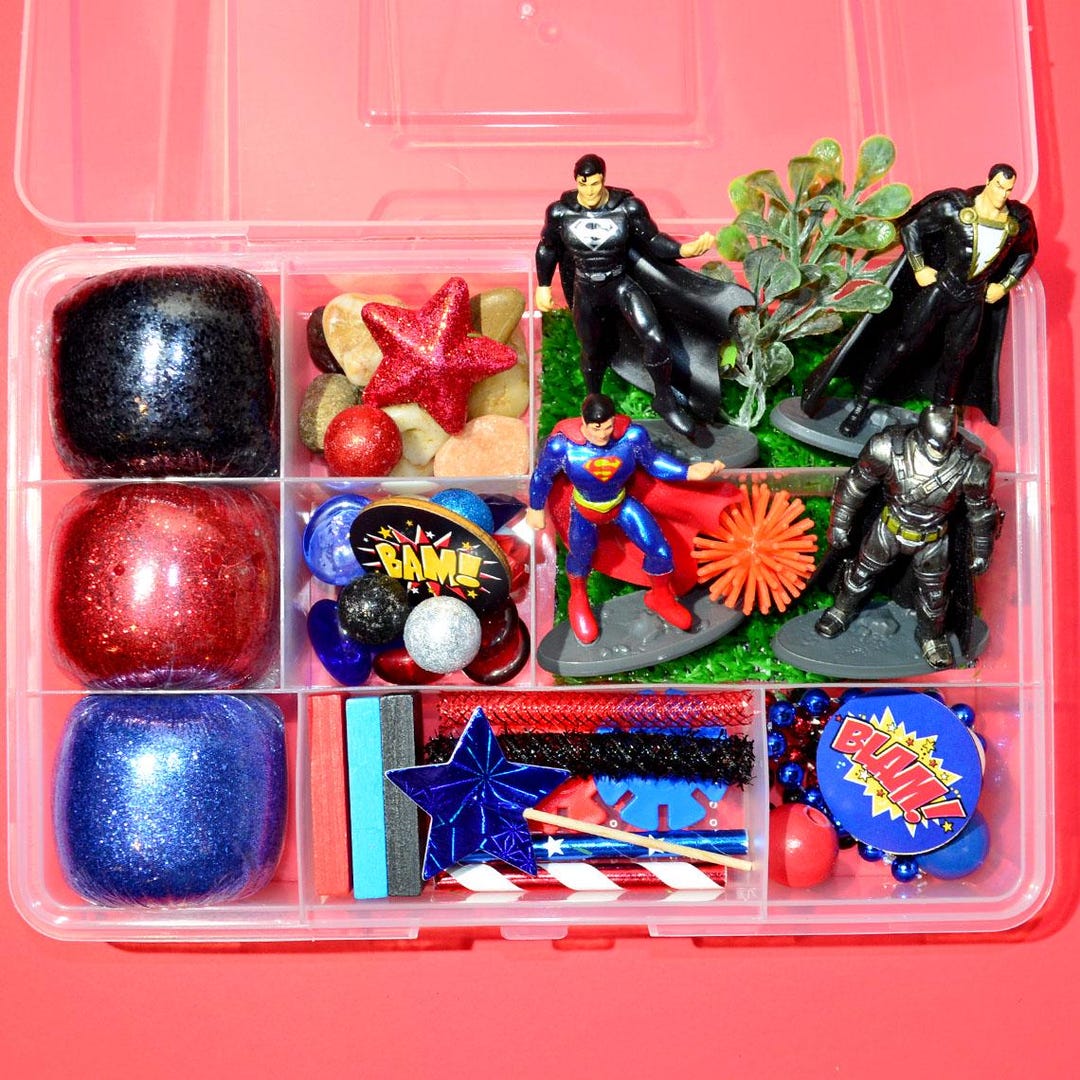 Themed Super Hero Playdough Kit, Sensory Bin, Montessori, Busy Box ...