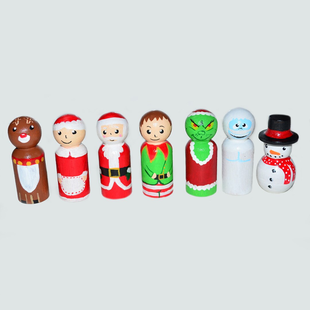 Christmas Peg Dolls' Wooden Peg Doll Toys - Dollhouse Peg Dolls, Loose ...