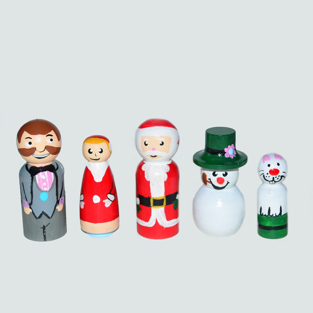 Frosty Christmas Peg Dolls' Wooden Peg Doll Toys Dollhouse Peg Dolls ...