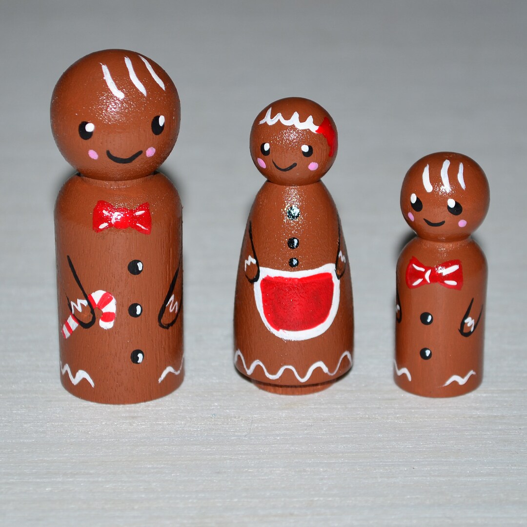 Gingerbread Family Wooden Peg Dolls – Hand-painted Christmas Gift - Etsy