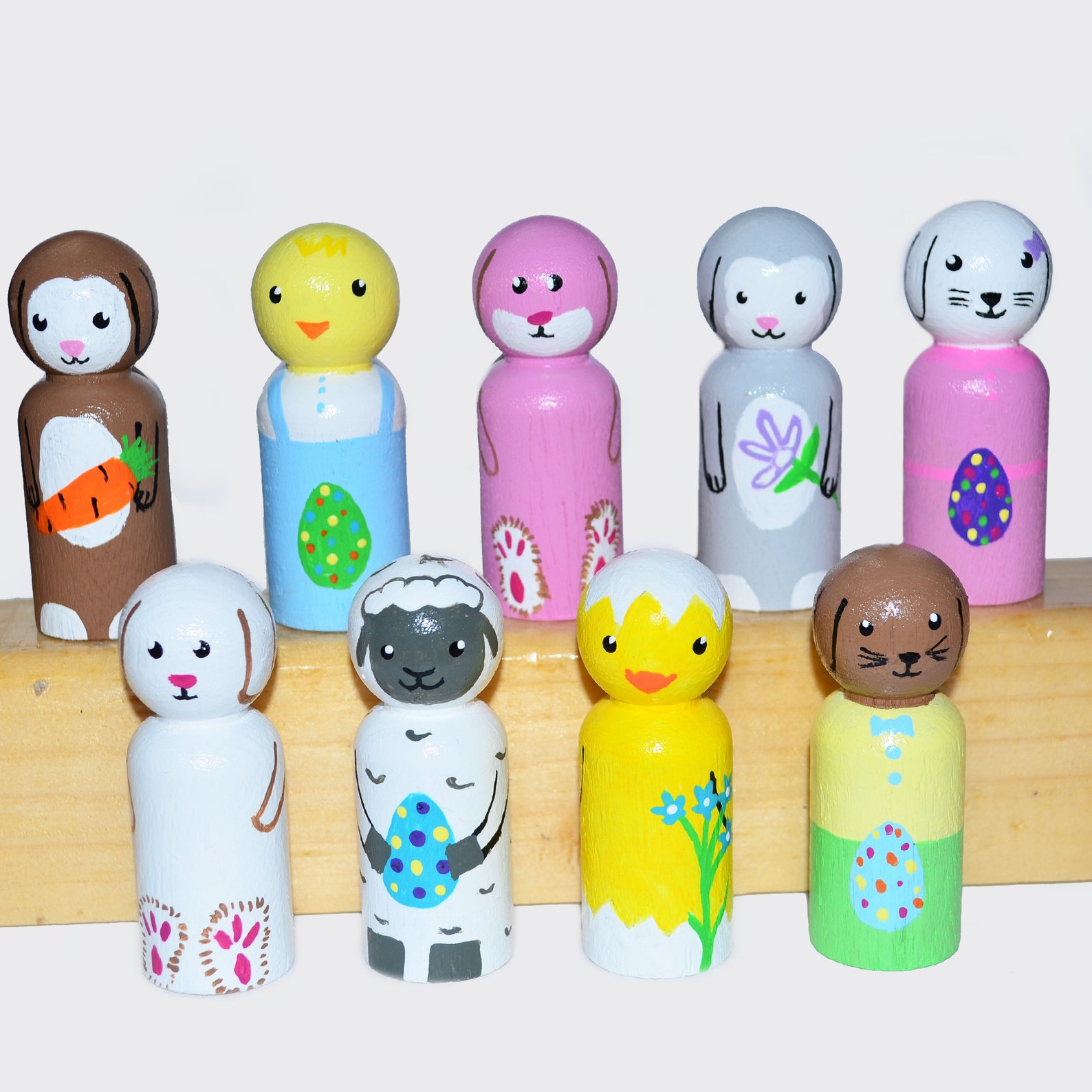 Easter Peg Dolls' Set Hand Painted Wooden Peg Doll Toys Dollhouse Dolls ...