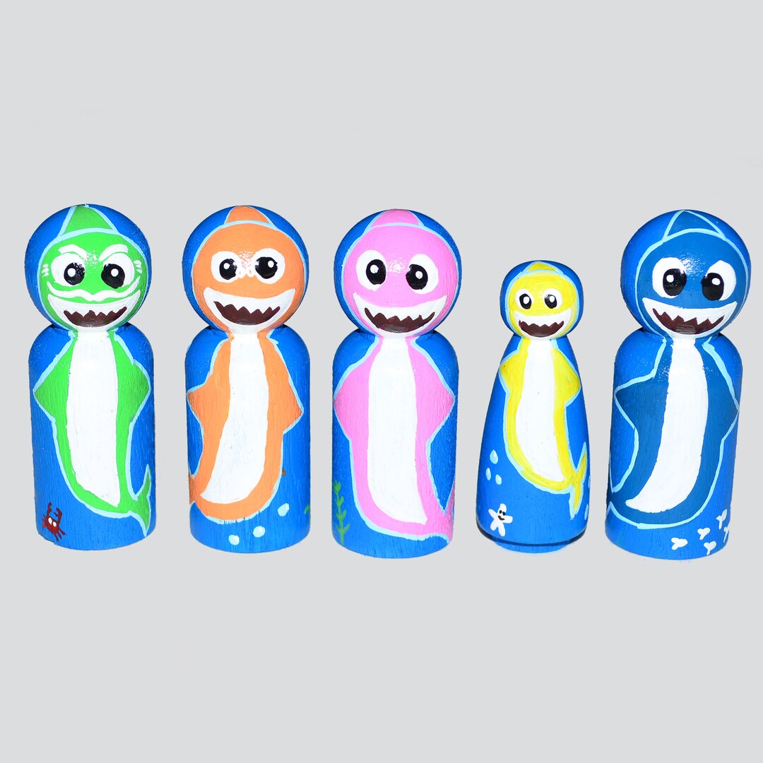 Baby Shark Peg Dolls' Hand Painted Wooden Peg Doll Toys - Etsy