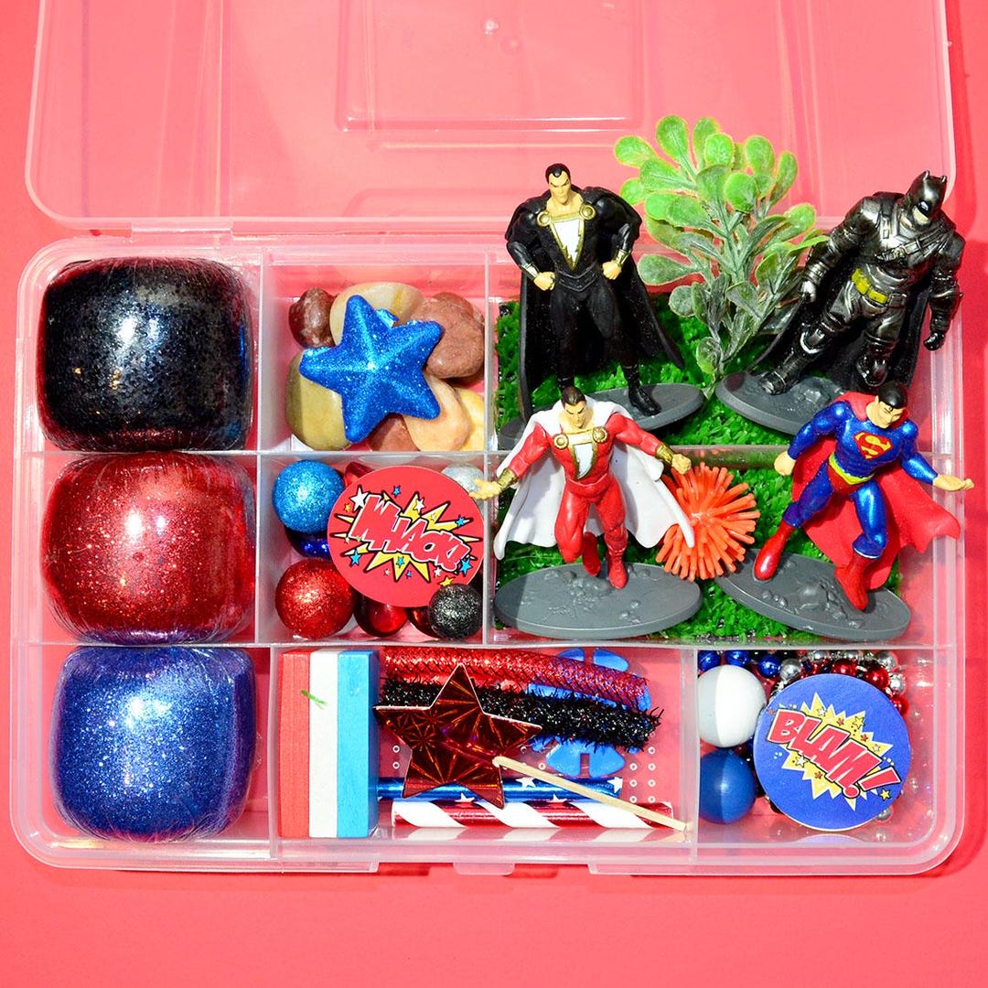 Themed Super Hero Playdough Kit, Sensory Bin, Montessori, Busy Box ...