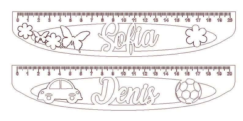Laser cut DXF SVG Datei Kinder Junge Mädchen Lineal personalisiert 20cm ...