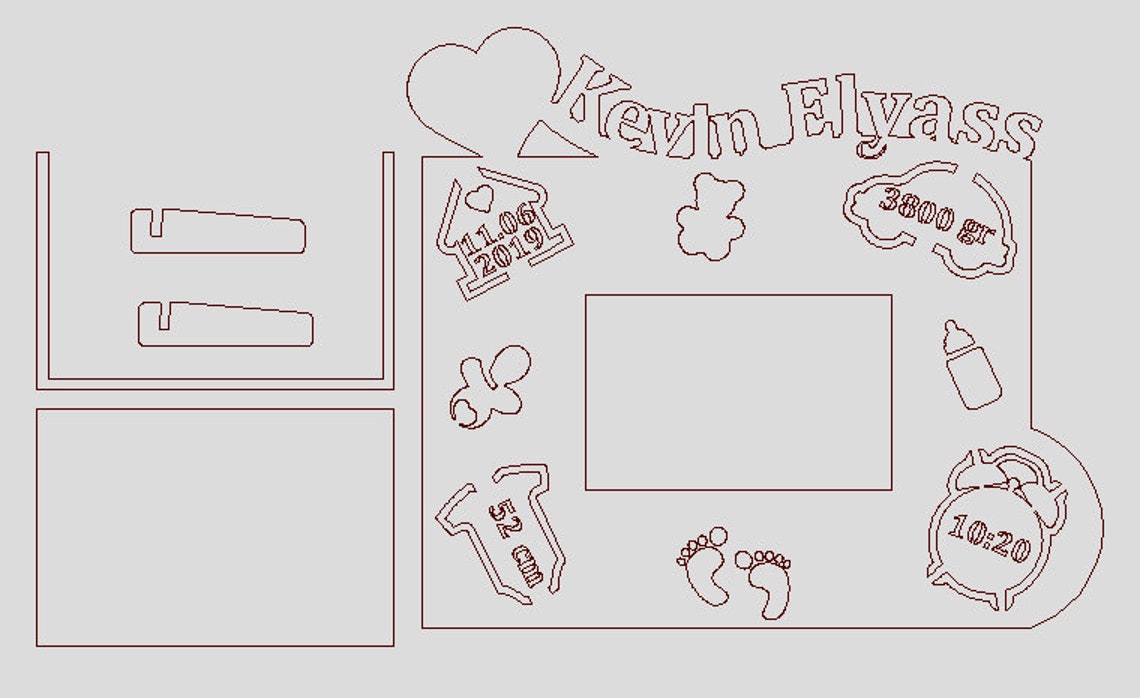 Laser Cut DXF Files for Baby Photo Frame details on Birth - Etsy
