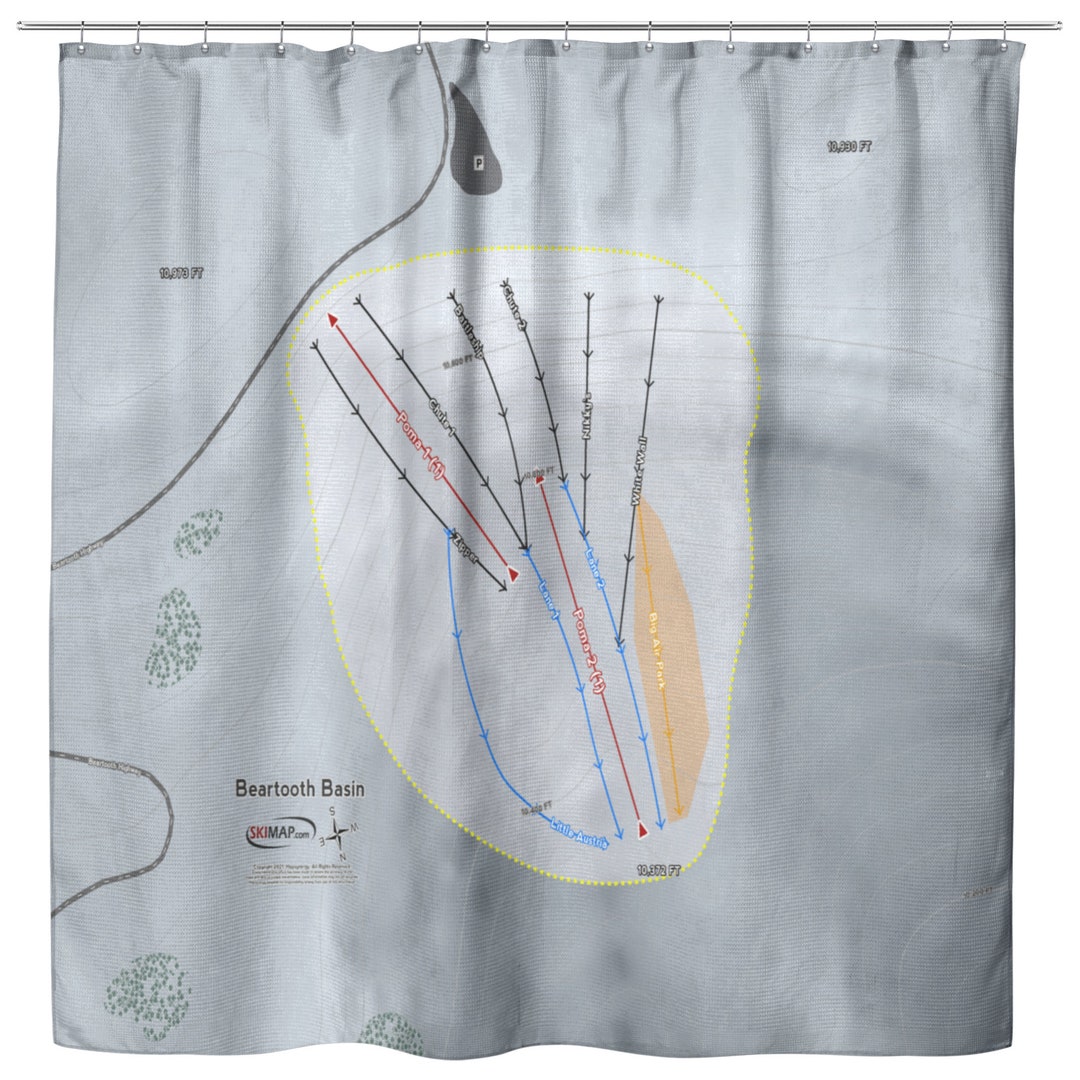 Beartooth Basin Ski Trail Map Shower Curtain Ski Cabin Decor - Etsy