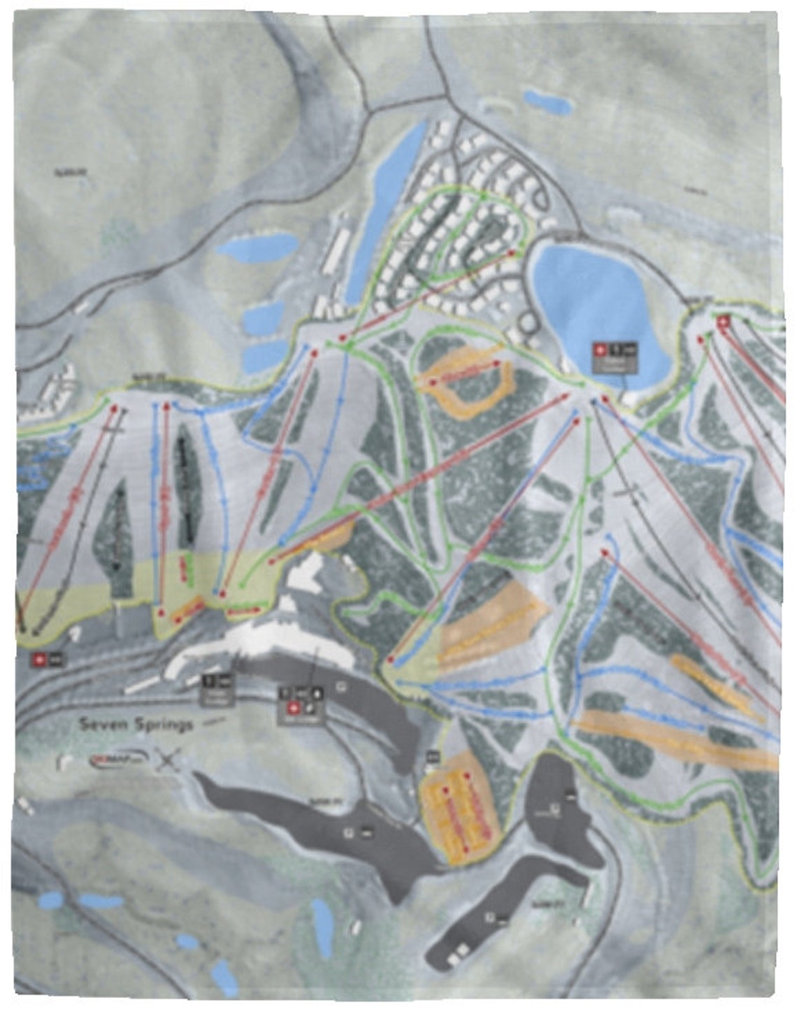 Seven Springs Ski Resort Map Fleece Blanket | Etsy