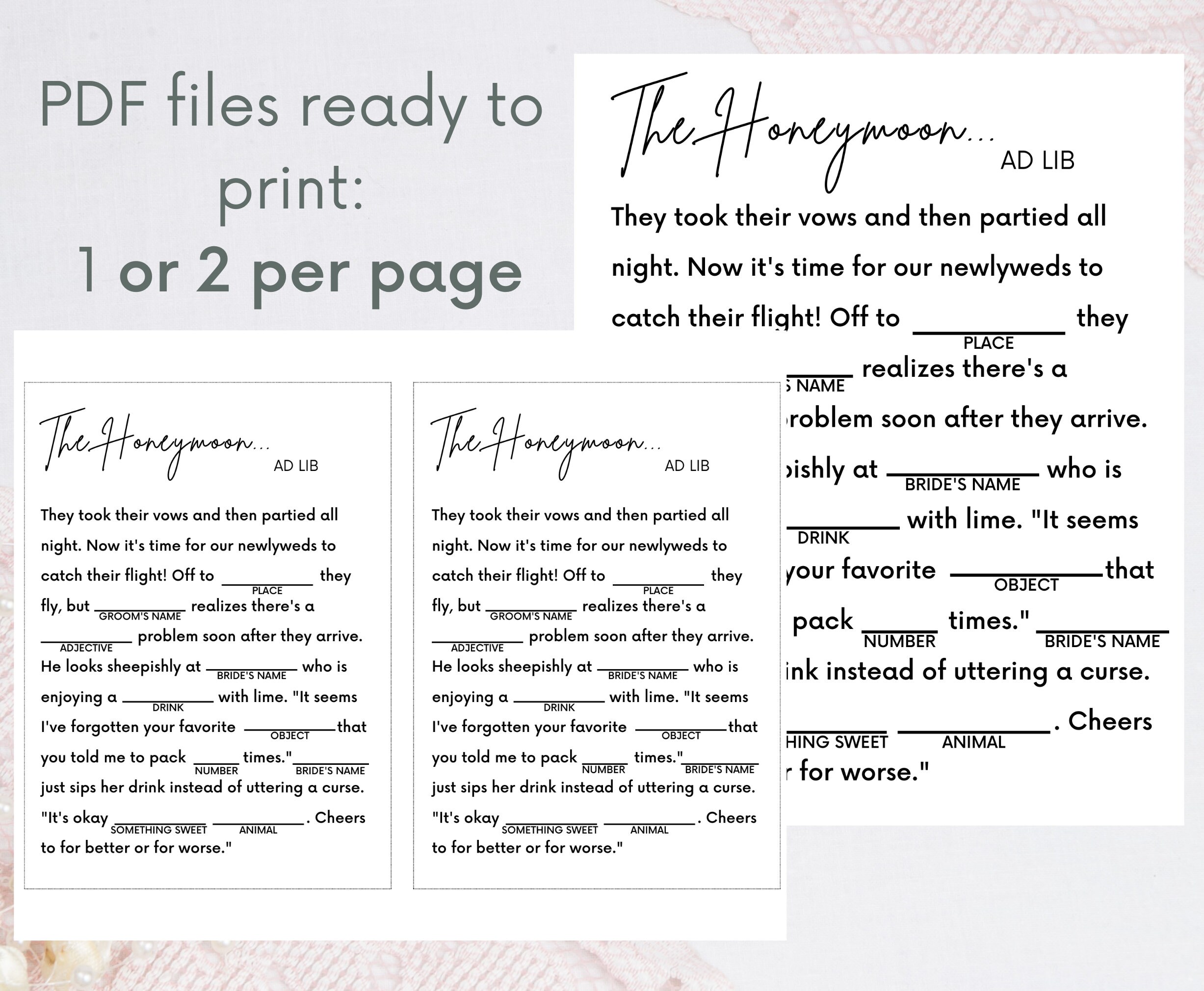 Printable Ad Lib Game for Wedding Shower or Reception, Modern ...