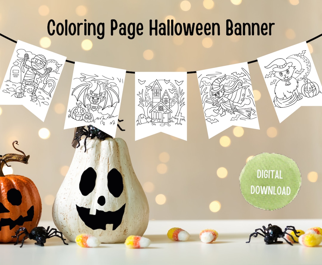 Halloween Coloring Page Banner Printable, Halloween Bunting Craft, Kids ...