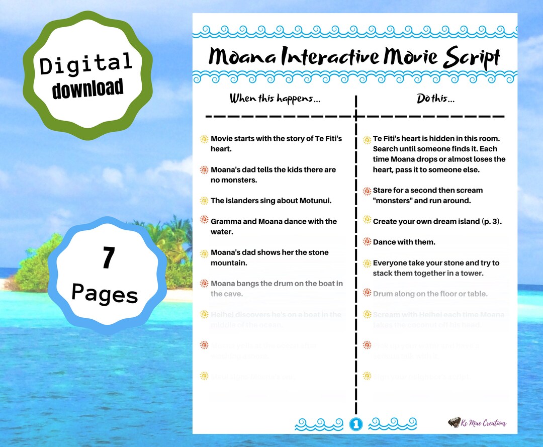 Moana Interactive Movie Script Instant Download - Etsy