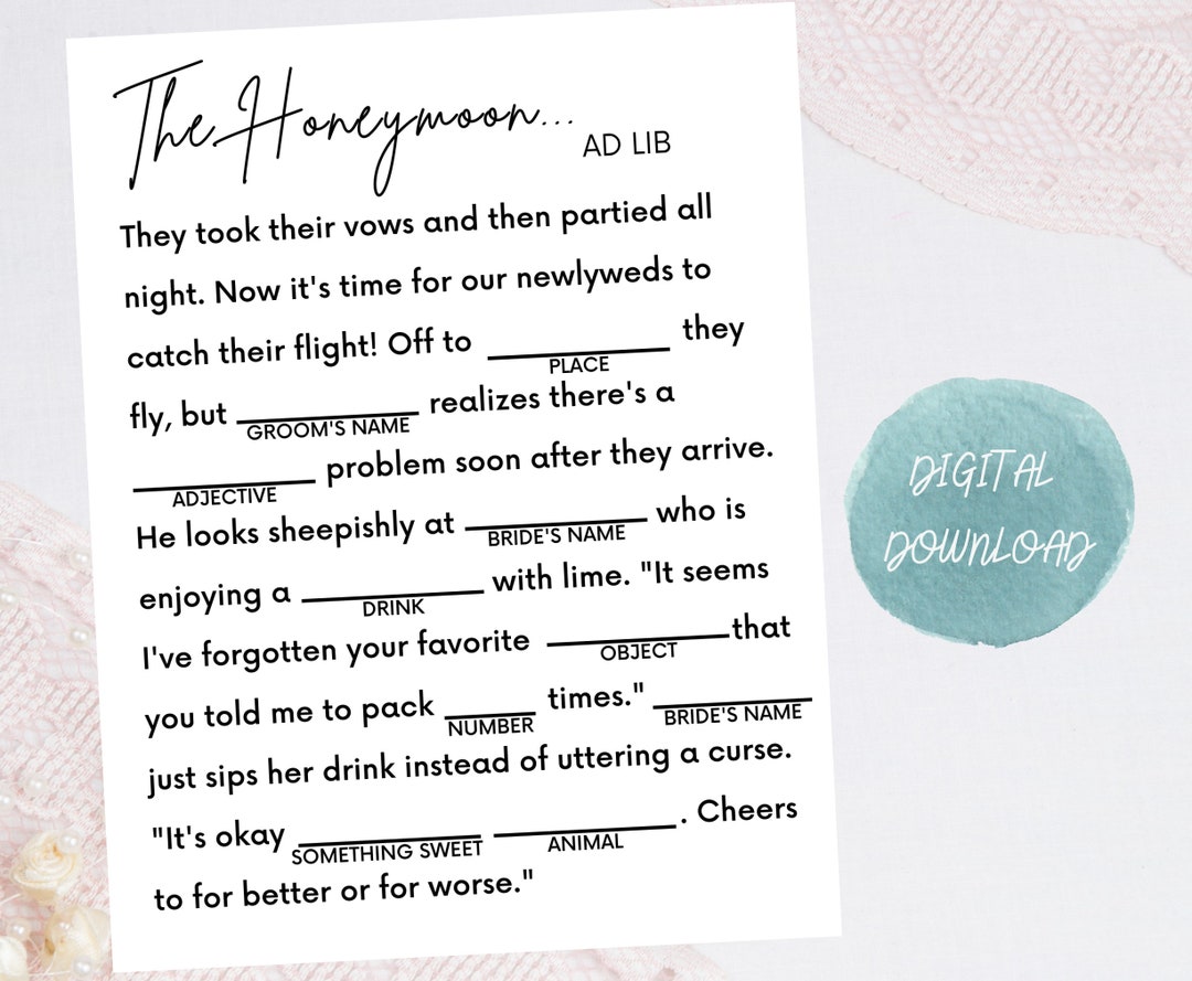 Printable Ad Lib Game for Wedding Shower or Reception, Modern ...