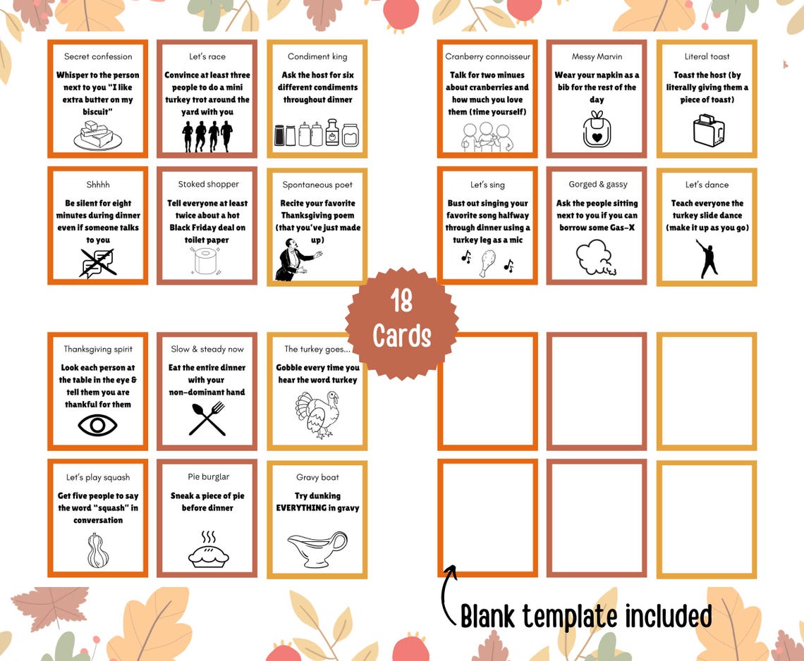 Thanksgiving Dinner Game Cards: Funny Friendsgiving Activity (digital ...