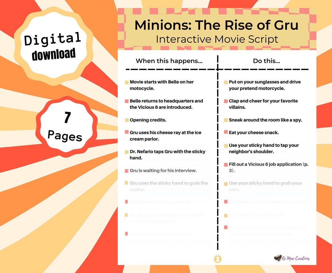 Buy Printable Minions: the Rise of Gru Interactive Movie Script Instant ...