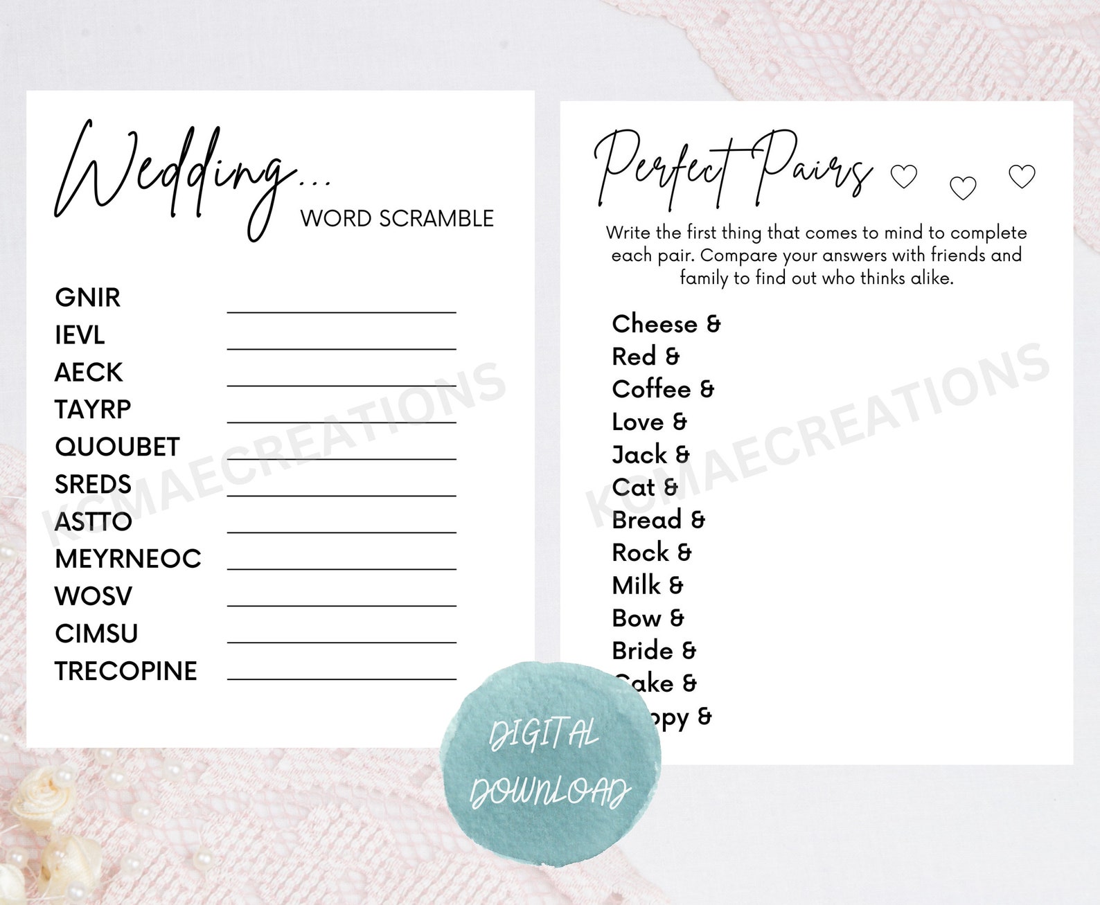 Printable Games for Wedding Reception, Eight Wedding Guest Game Bundle ...