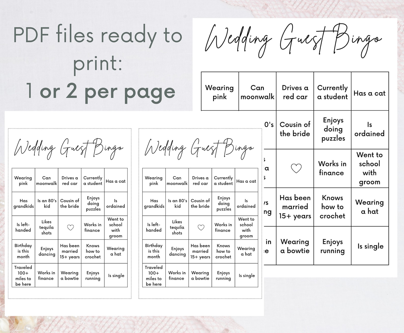 Wedding Guest Bingo Game: Modern Minimalist Reception Activity (PDF ...