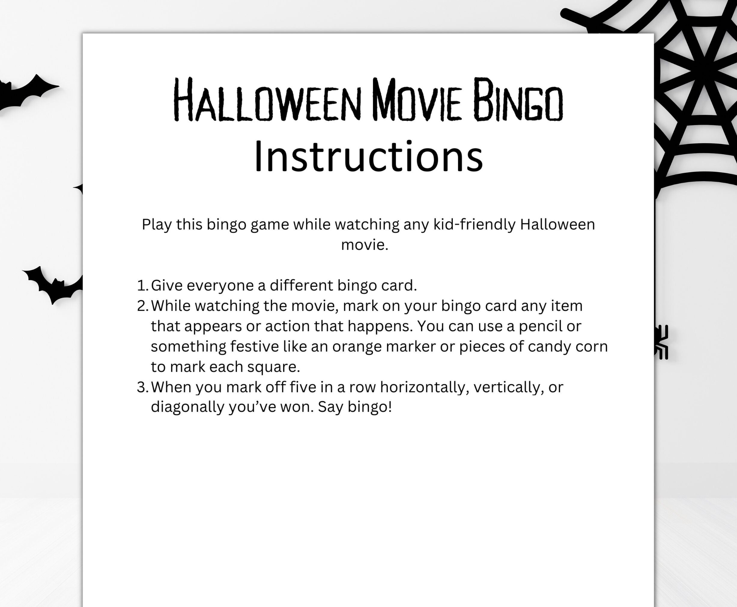 Halloween Movie Bingo Printable for Instant Download Kids - Etsy