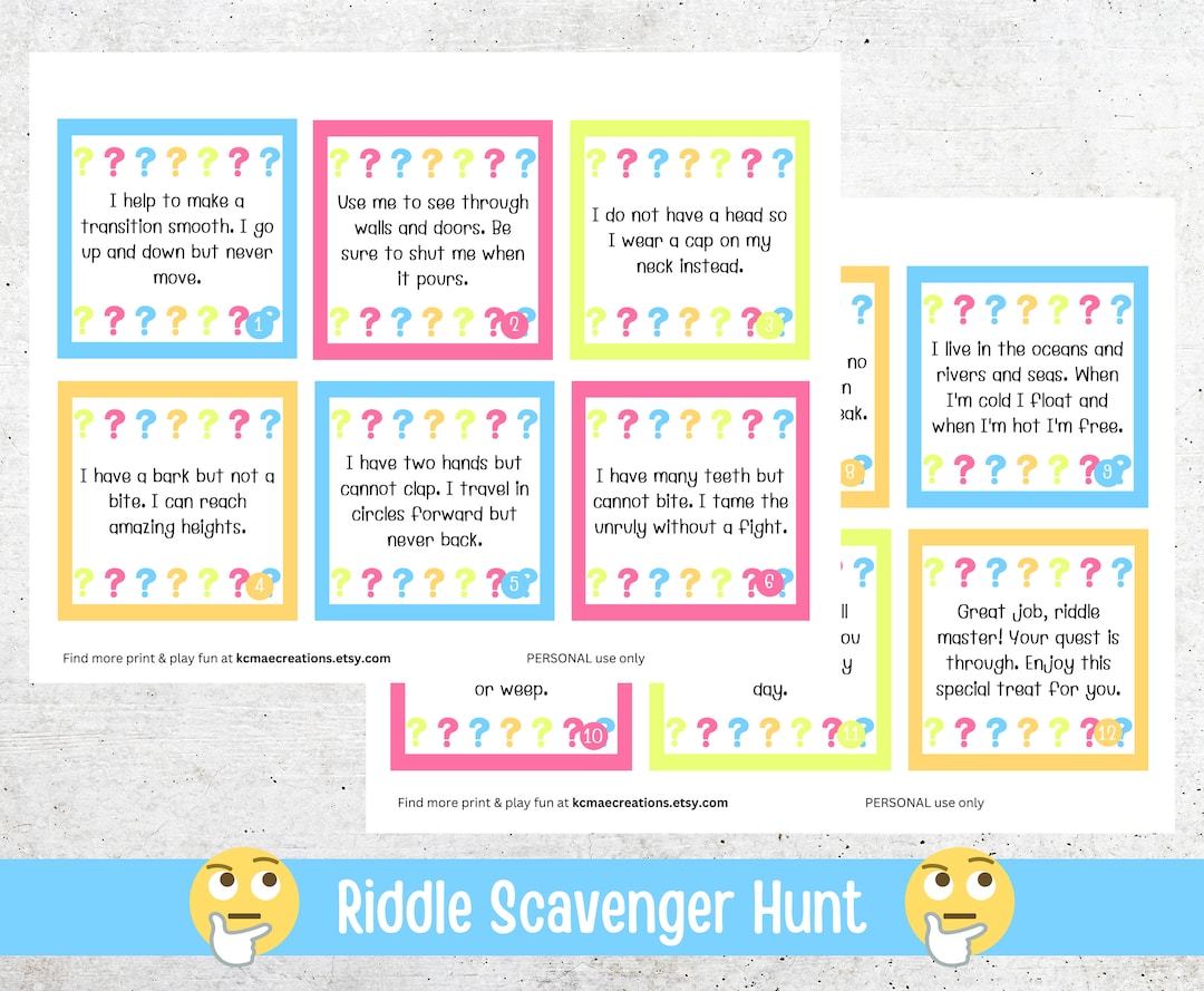 Kids Riddle Scavenger Hunt Printable for Instant Download, Kids ...
