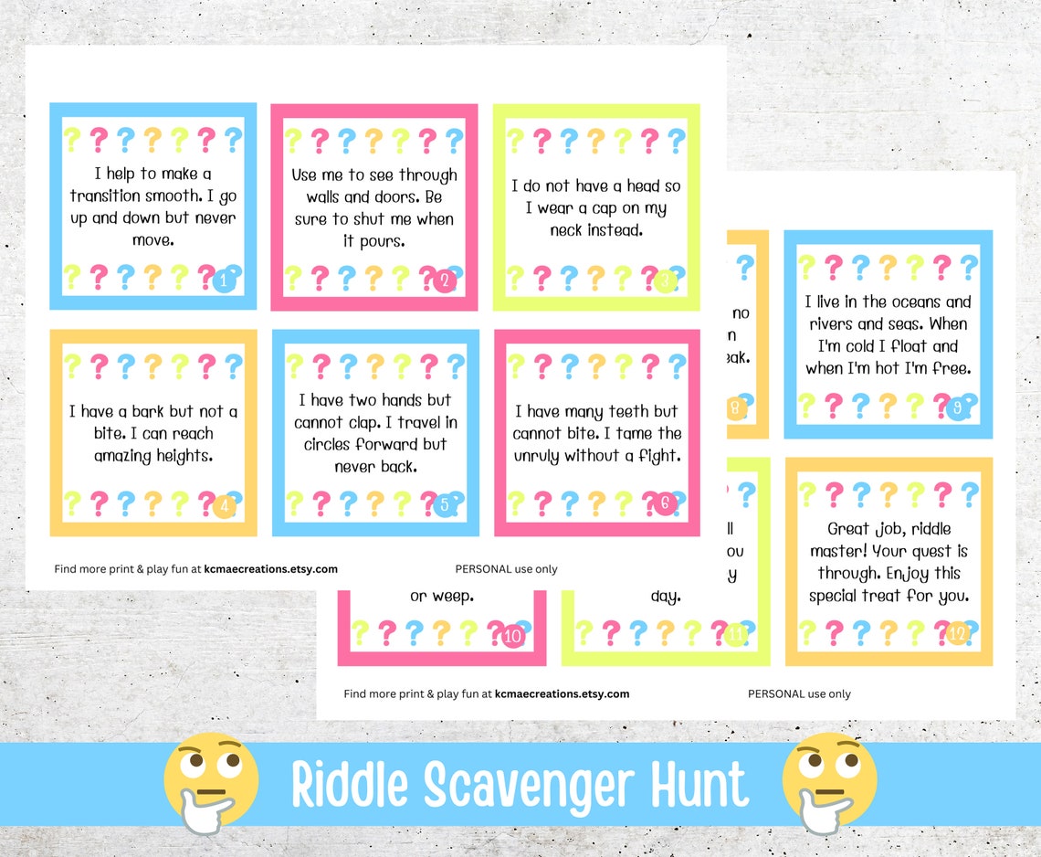 Kids Riddle Scavenger Hunt Printable for Instant Download, Kids ...