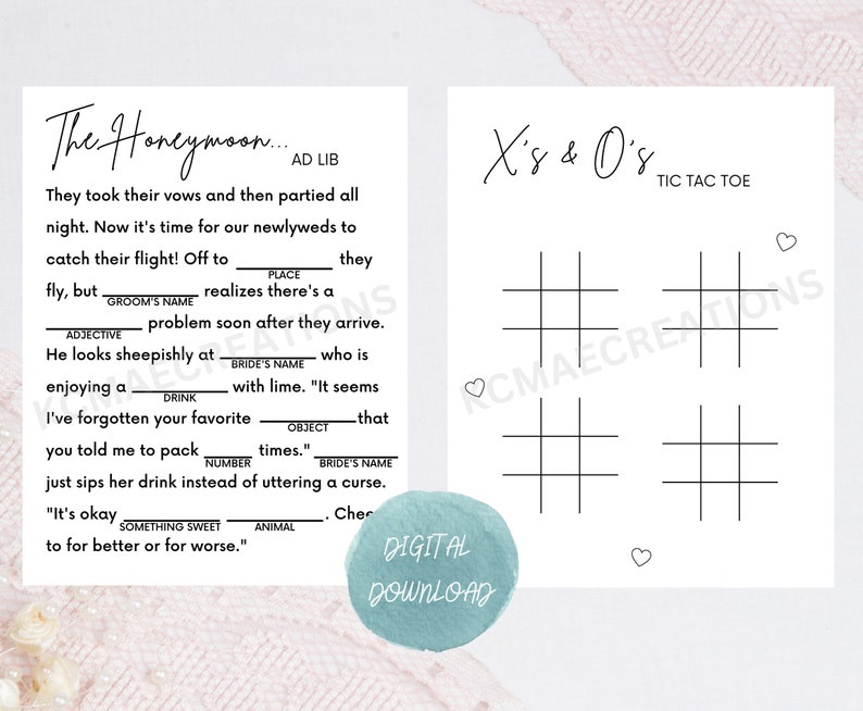 Printable Games for Wedding Reception, Eight Wedding Guest Game Bundle ...