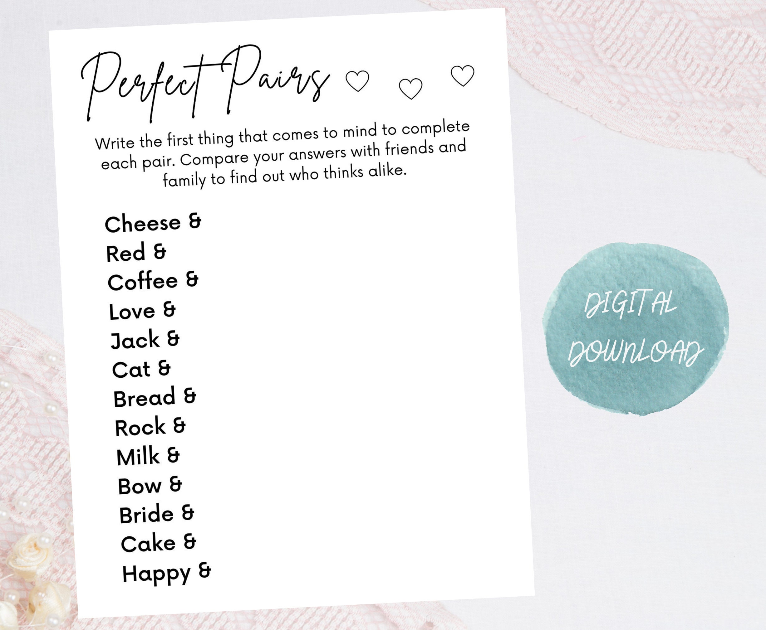 Perfect Pairs Wedding Game, Minimalist Bridal Shower (PDF, PNG) - Etsy