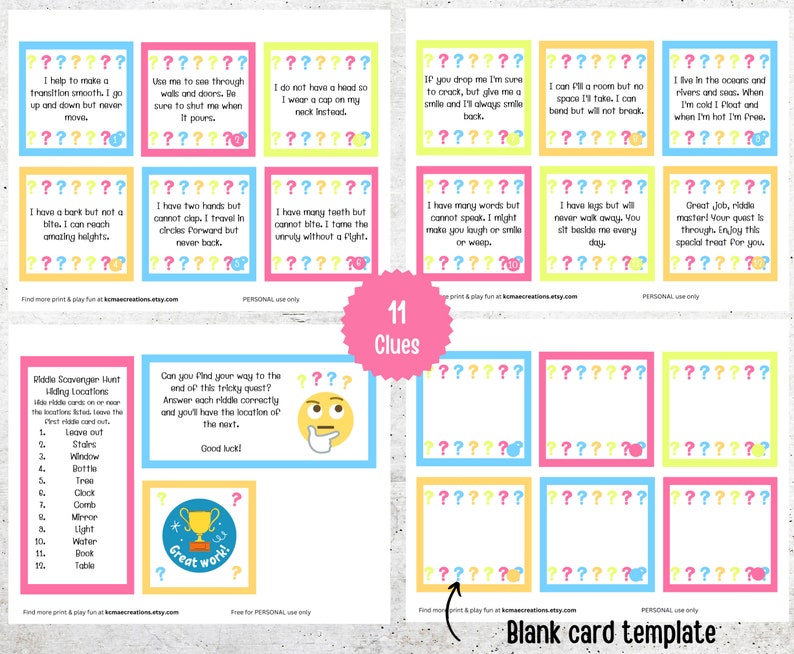 Kids Riddle Scavenger Hunt Printable for Instant Download, Kids ...