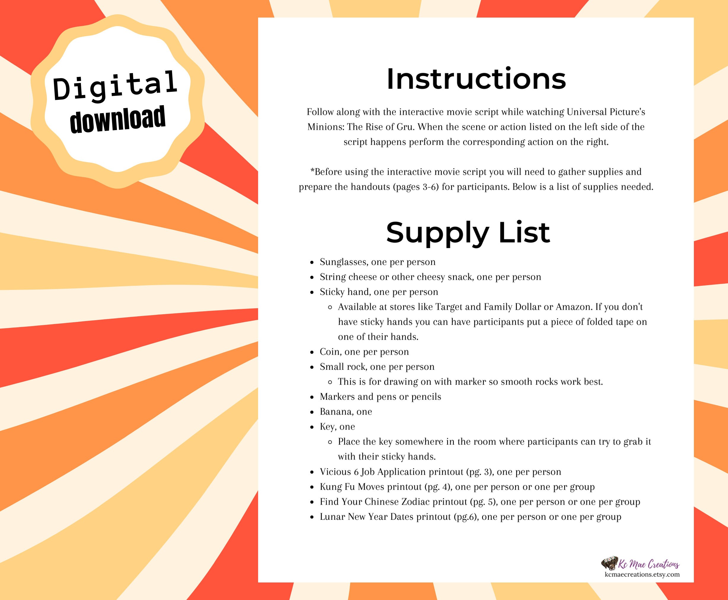 Buy Printable Minions: the Rise of Gru Interactive Movie Script Instant ...